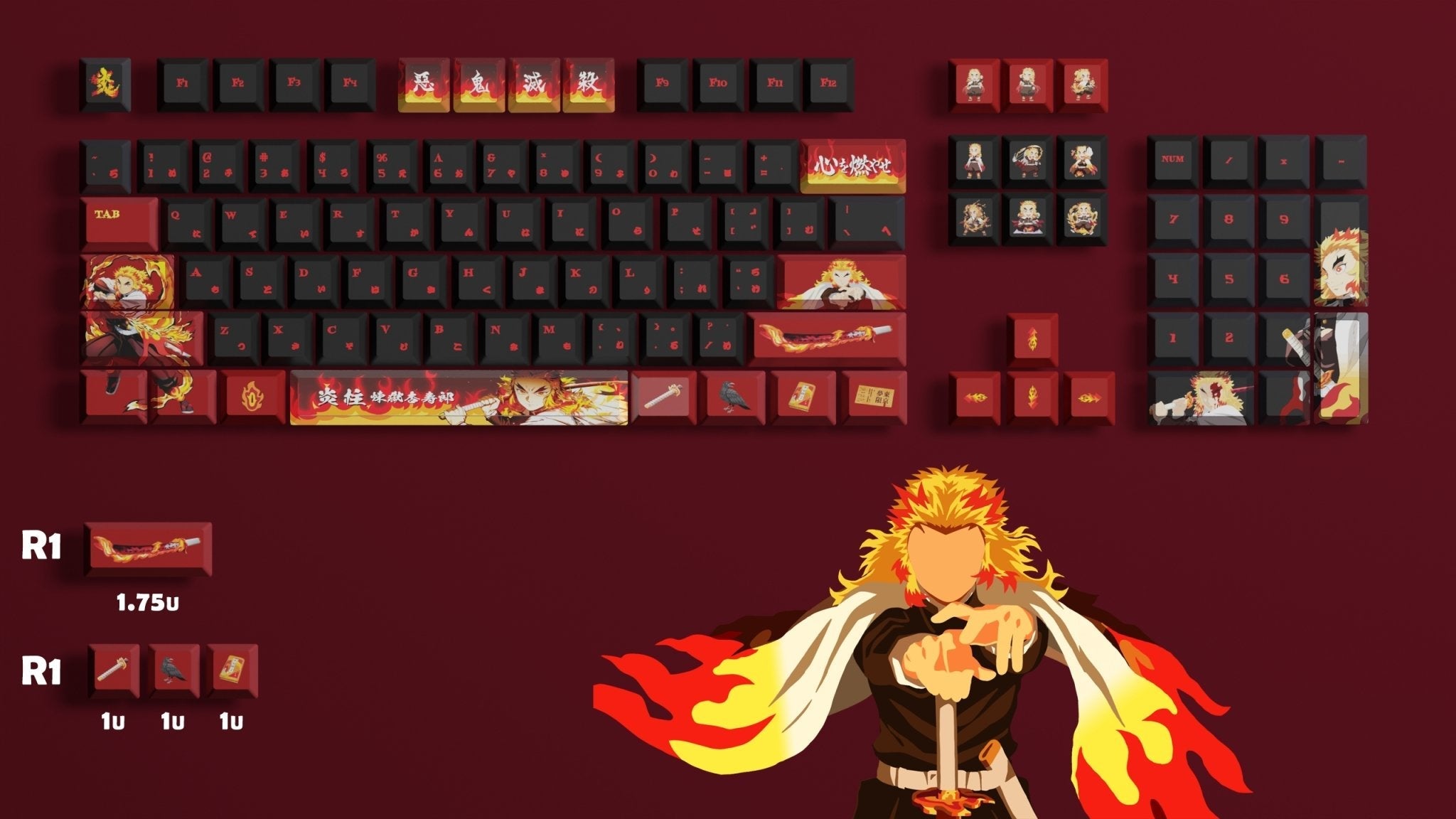 Demon Slayer Keycaps | Rengoku Kyojuro Keycaps | Cool Anime Keycap Sets ...